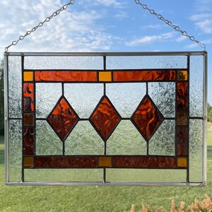 Art Deco Amber Stained Glass Window Panel - 14.25x9.35" - Etsy