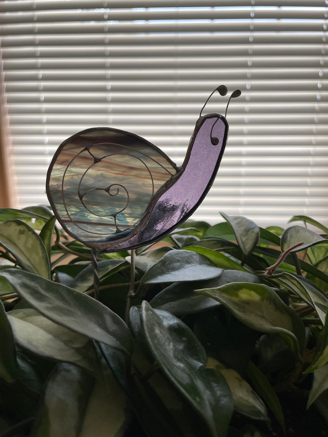 Snail, Stained Glass Snail Plant Stake, Houseplant, Gardening, Flower ...
