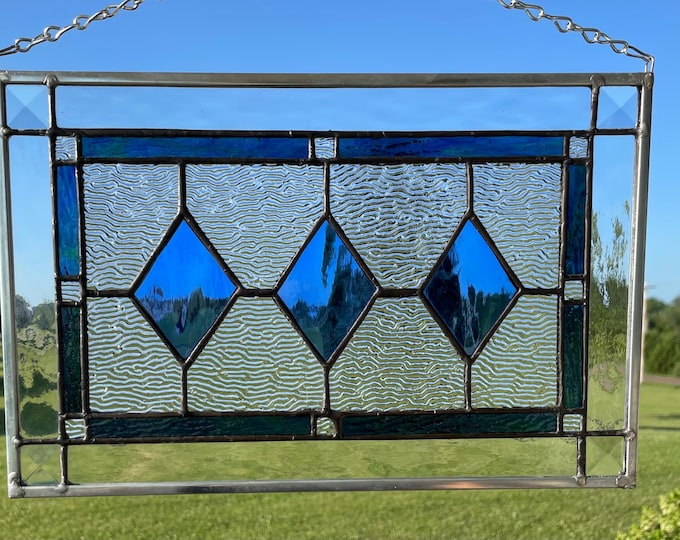 Art Deco, Blue Glass, Stained Glass Panel, Window Panel, Mission, Home ...