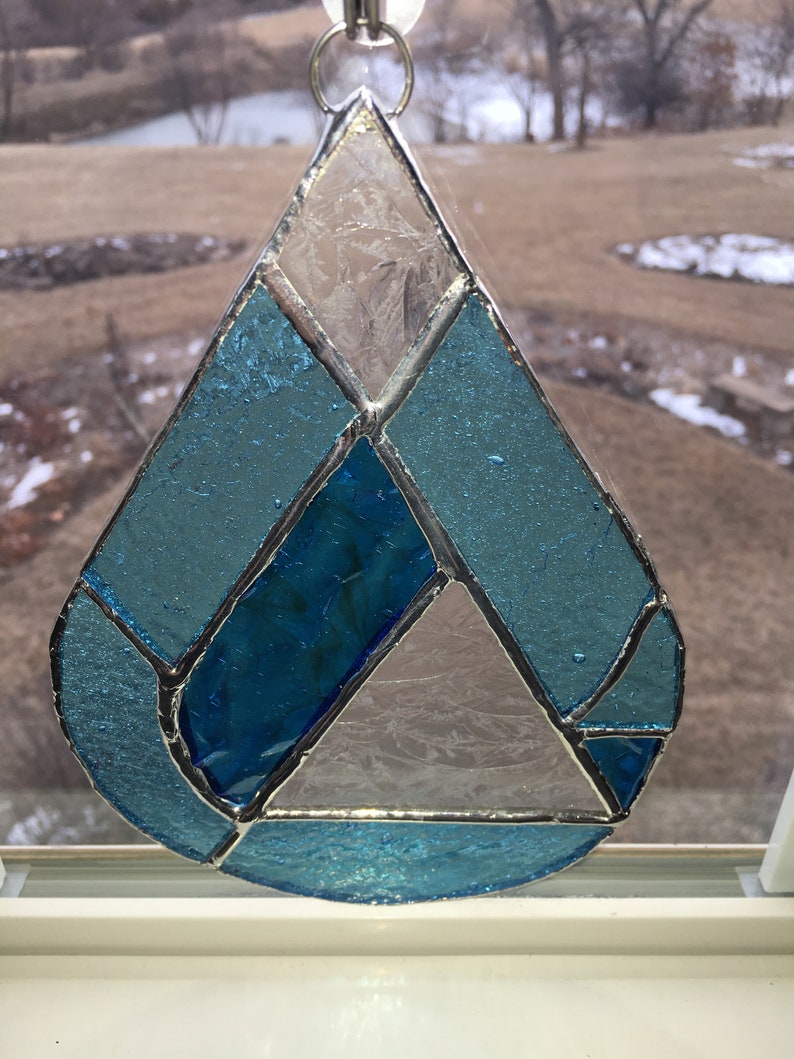 Stained Glass Raindrop Waterdrop Teardrop 7 X 5 Blue and Clear ...