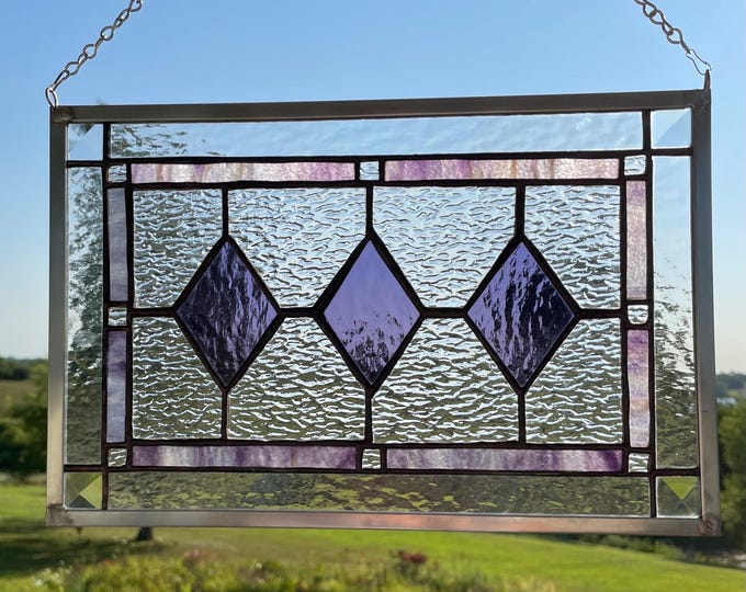 Art Deco, Purple Glass, Stained Glass Panel, Window Panel, Bevels ...
