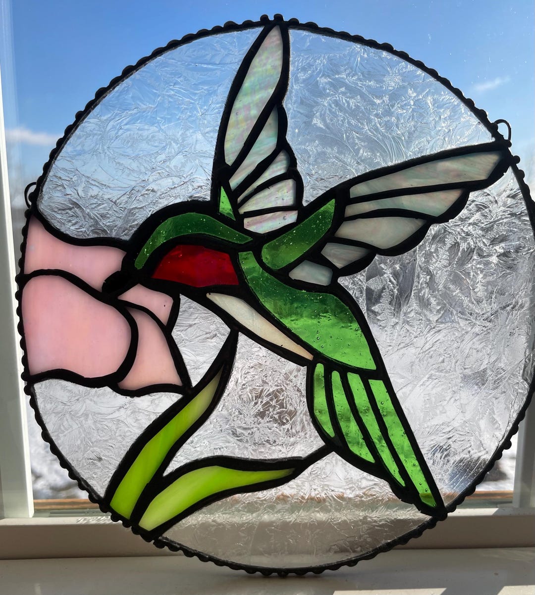 Handcrafted Stained Glass Hummingbird Suncatcher - Tiffany Method Panel ...