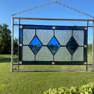 Art Deco, Blue Glass, Stained Glass Panel, Window Panel, Mission, Home ...