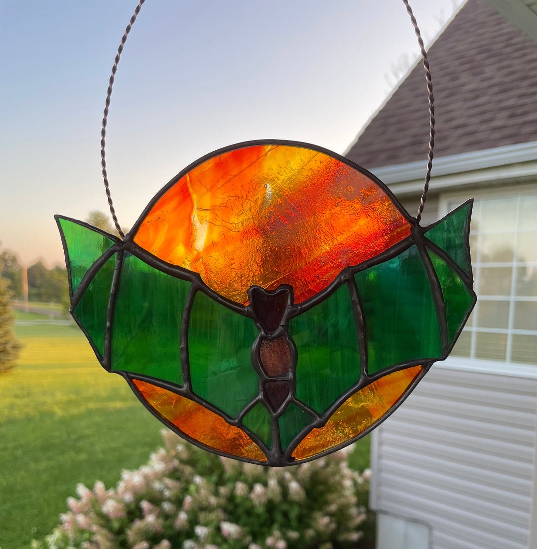 Halloween - Bat - Moon - Stained Glass Moon Bat - Vampire Bat - Full ...