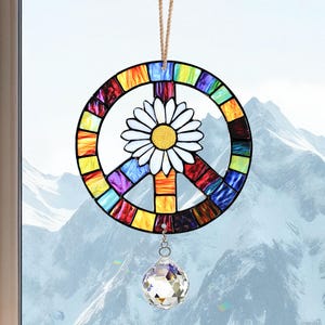 Peace Sign Suncatcher Hanging Crystal, Multicolored Acrylic Window ...