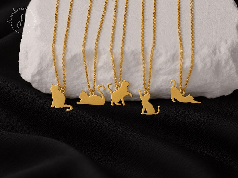 Cat Necklace, Gold Cat Pendant Necklace, Minimalist Kitty Jewelry, Cat ...