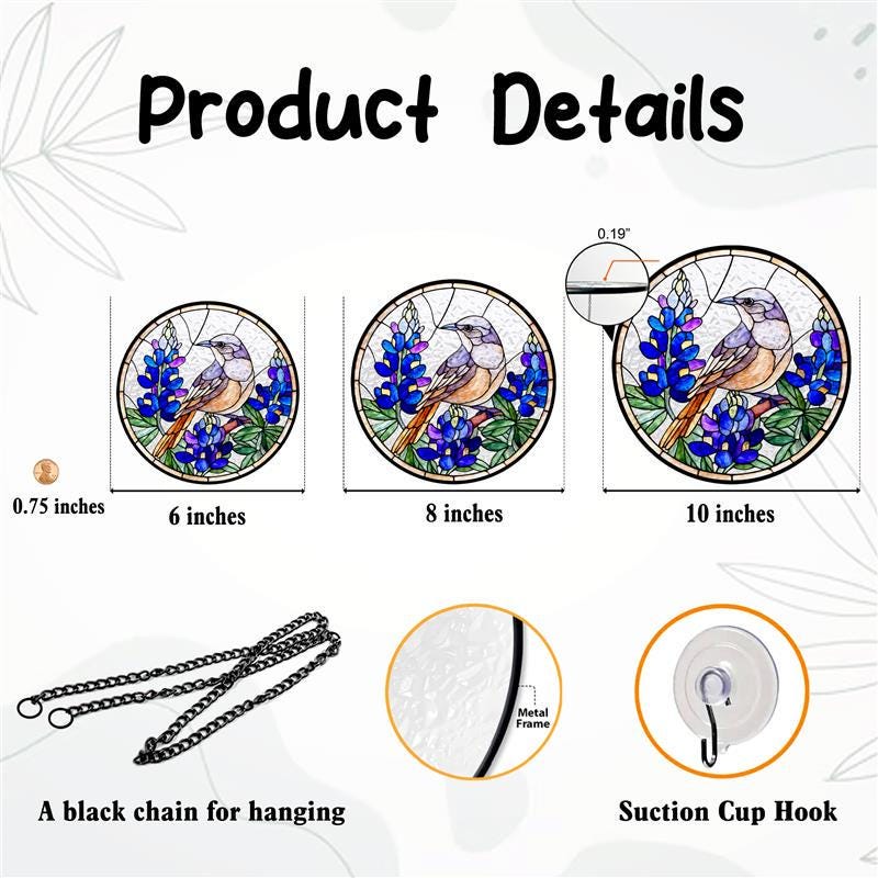 Texas Glass Suncatcher With Mockingbird and Bluebonnet, Stained Glass ...