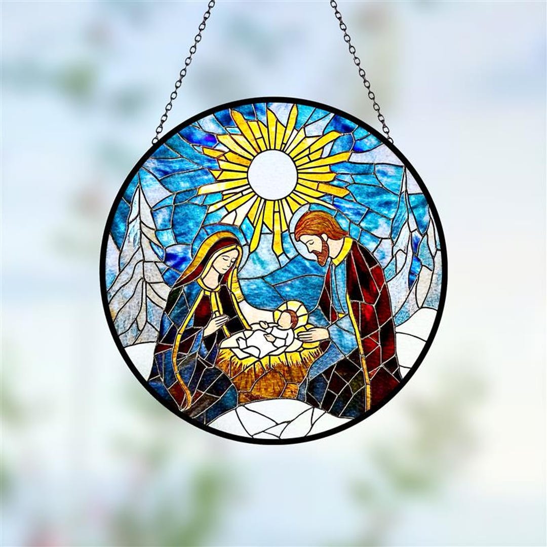 Nativity Scene Suncatcher, Stained Glass Style, Religious Christmas ...