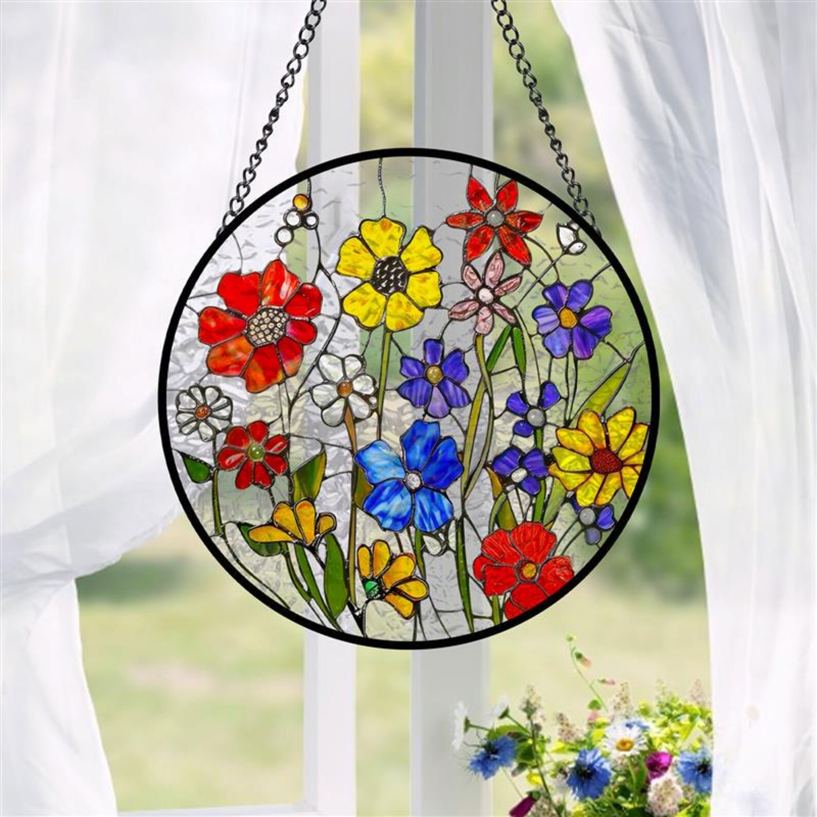 Floral Stained Glass Suncatcher, Colorful Window Decor - Etsy