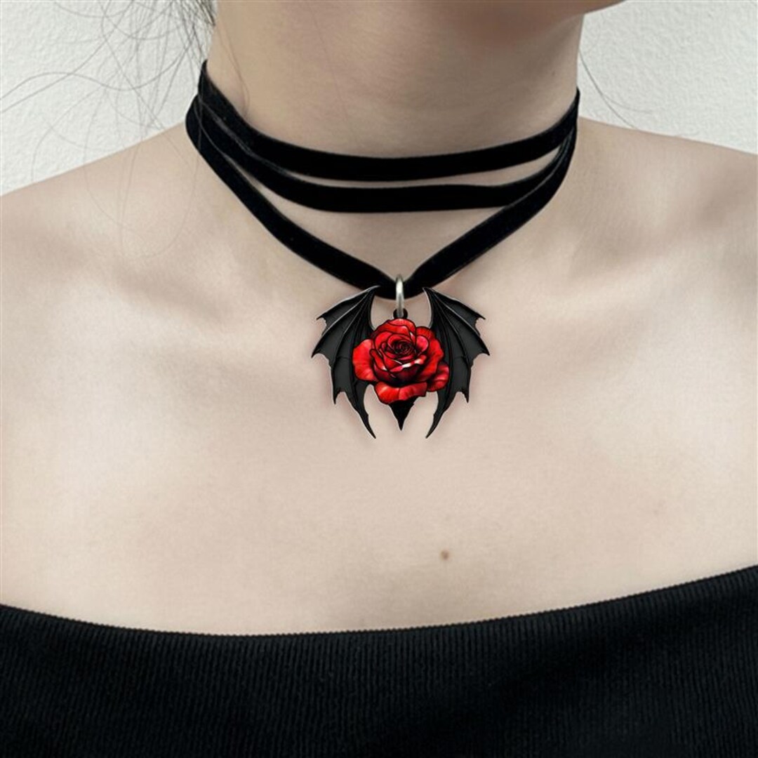 Gothic Rose Bat Wing Choker, Dark Halloween Velvet Necklace - Etsy