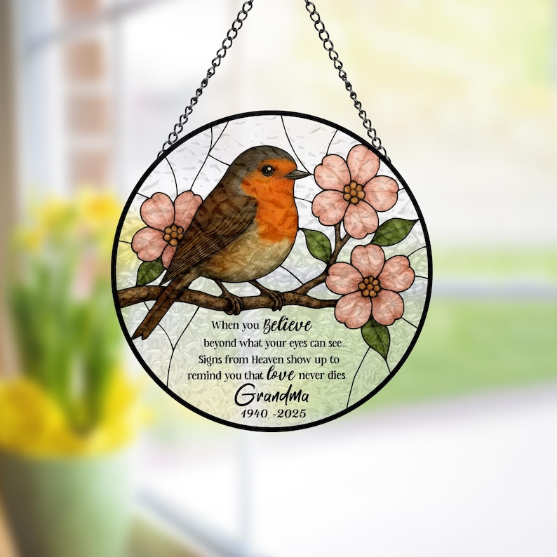 Custom Robin Bird Stained Glass Suncatcher, Memorial Gift - Etsy