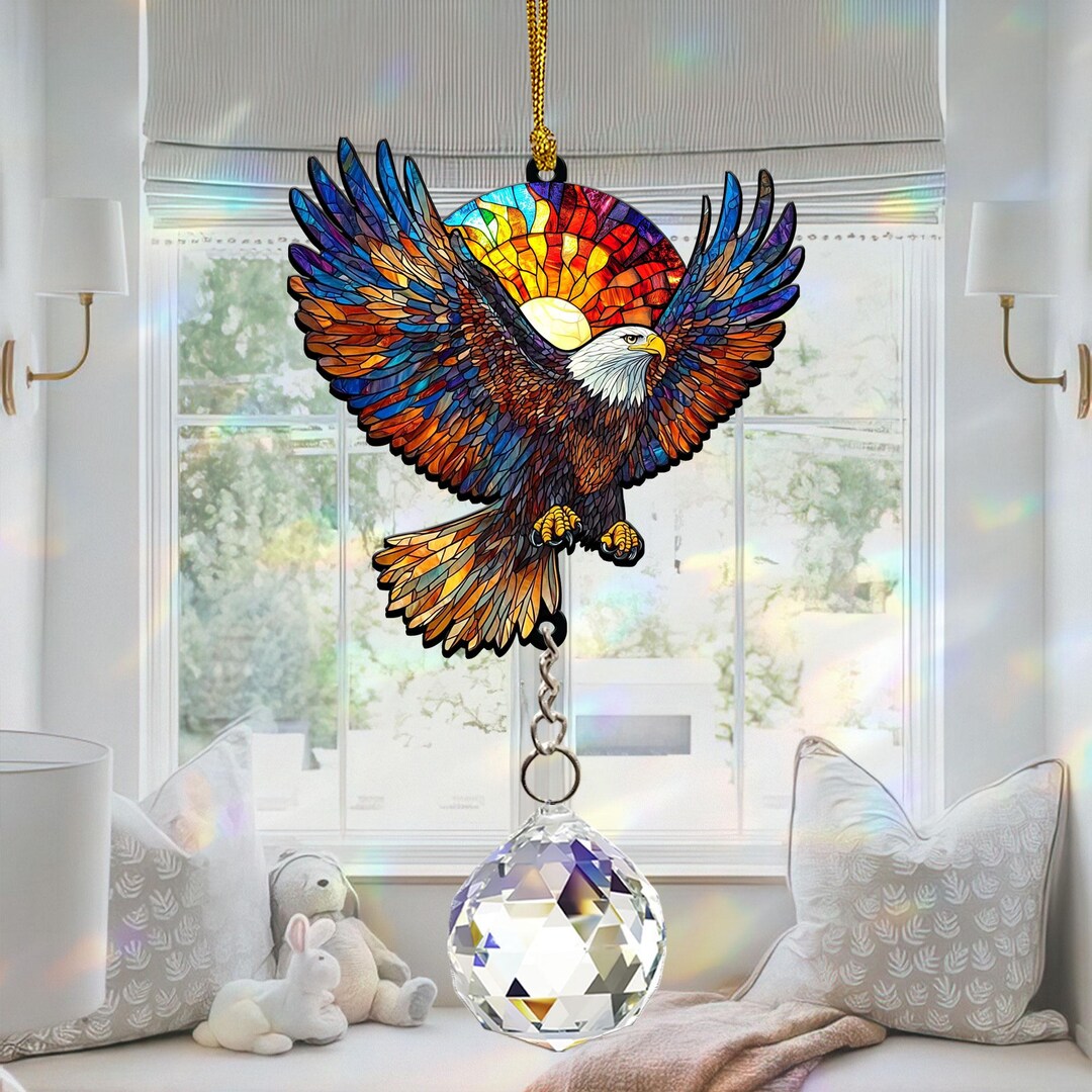 Acrylic Eagle Suncatcher Hanging, Bald Eagle Window Hanging, Patriotic ...