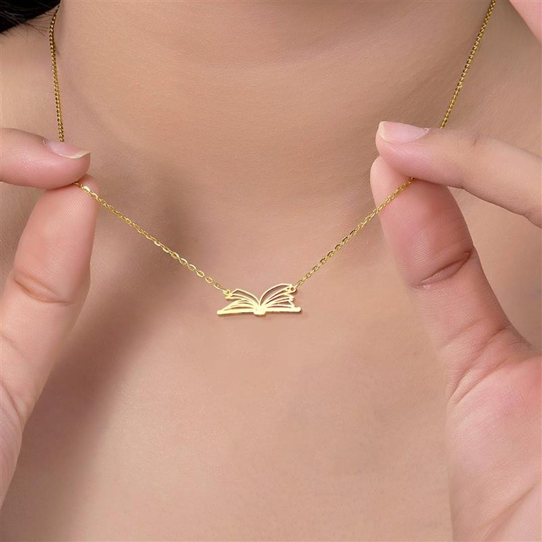 18K Gold Plated Open Book Necklace, Literary Jewelry - Etsy