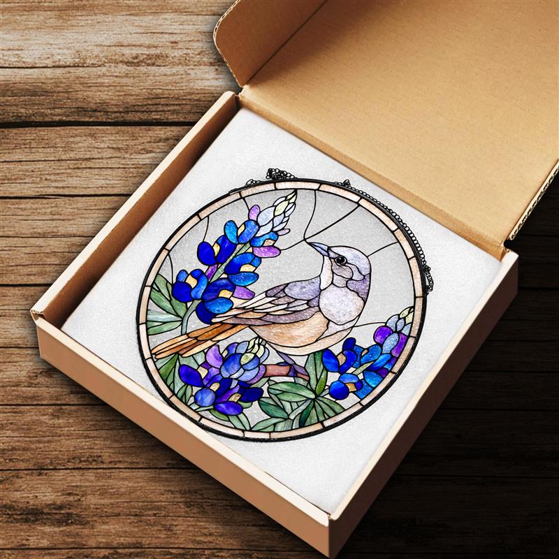 Texas Glass Suncatcher With Mockingbird and Bluebonnet, Stained Glass ...