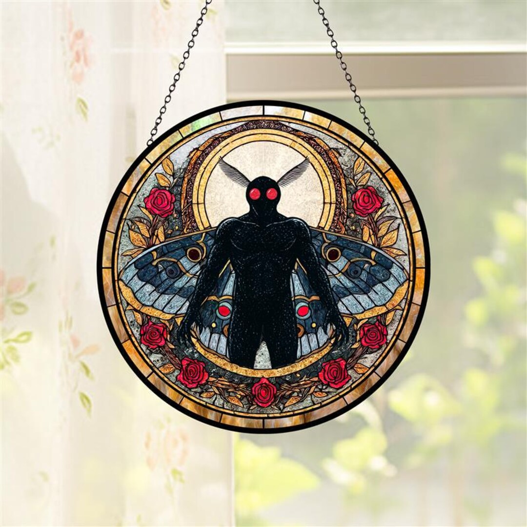 Mothman Stained Glass Suncatcher, Cryptid Window Hanging Decor ...