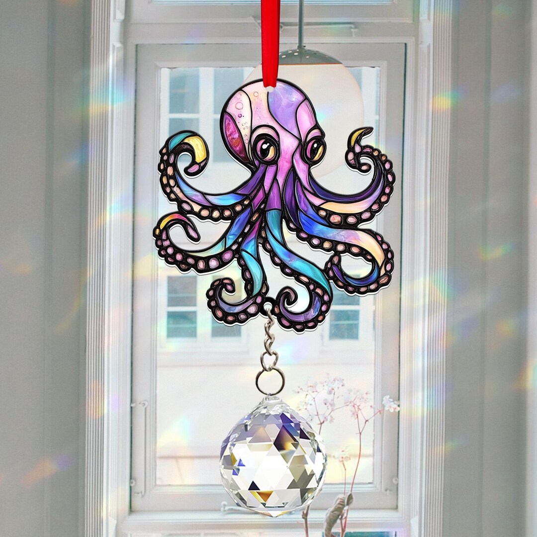 Octopus Suncatcher Window Hanging Crystal, Sea Creature Suncatcher ...