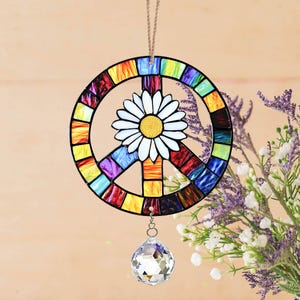 Peace Sign Suncatcher Hanging Crystal, Multicolored Acrylic Window ...