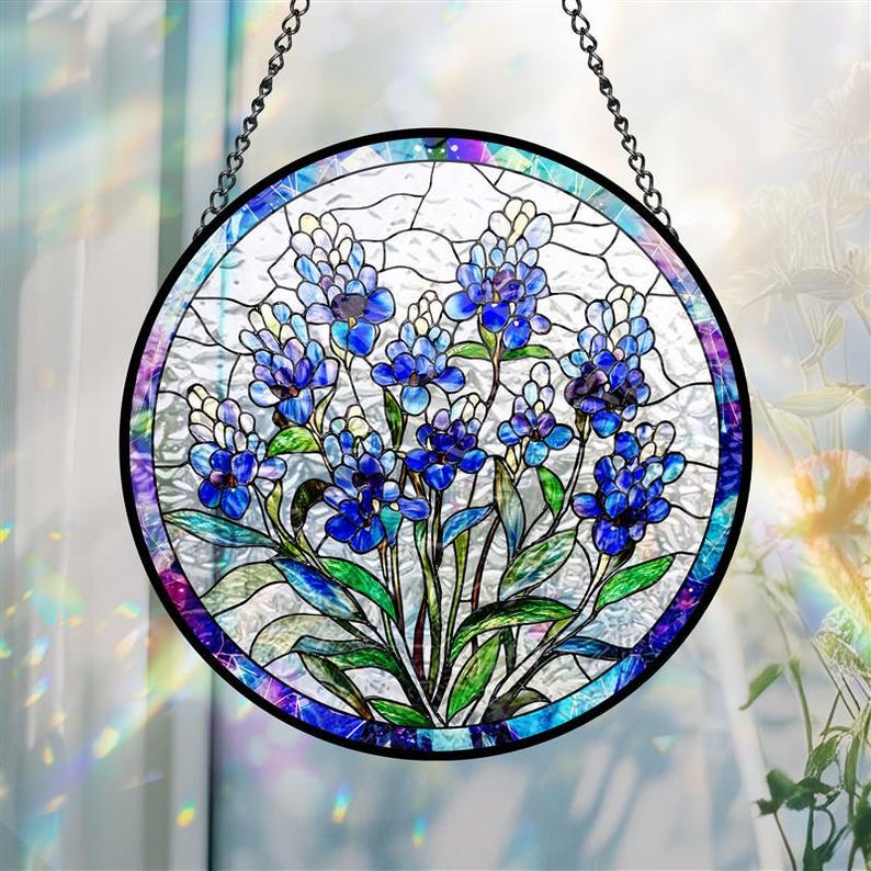 Texas Bluebonnet Suncatcher, Stained Glass Window Hanging Suncatcher ...