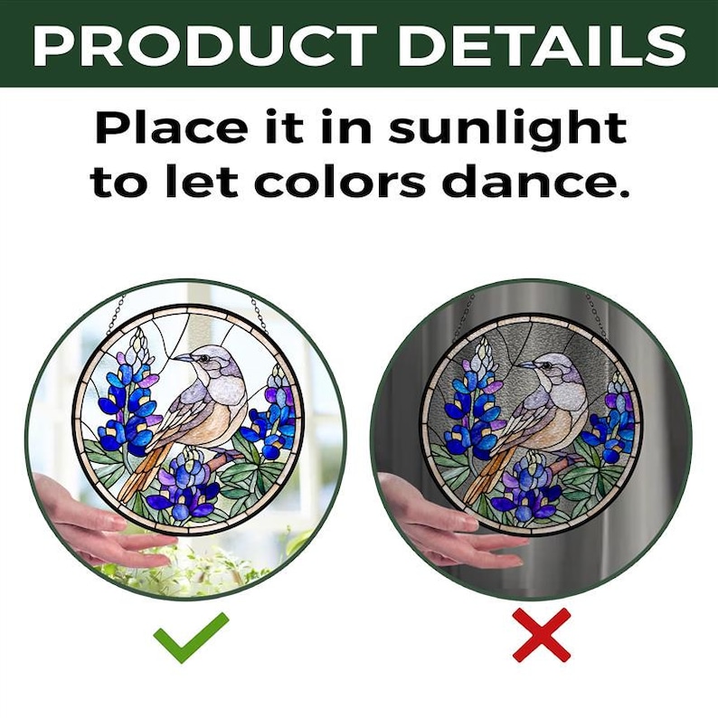 Texas Glass Suncatcher With Mockingbird and Bluebonnet, Stained Glass ...