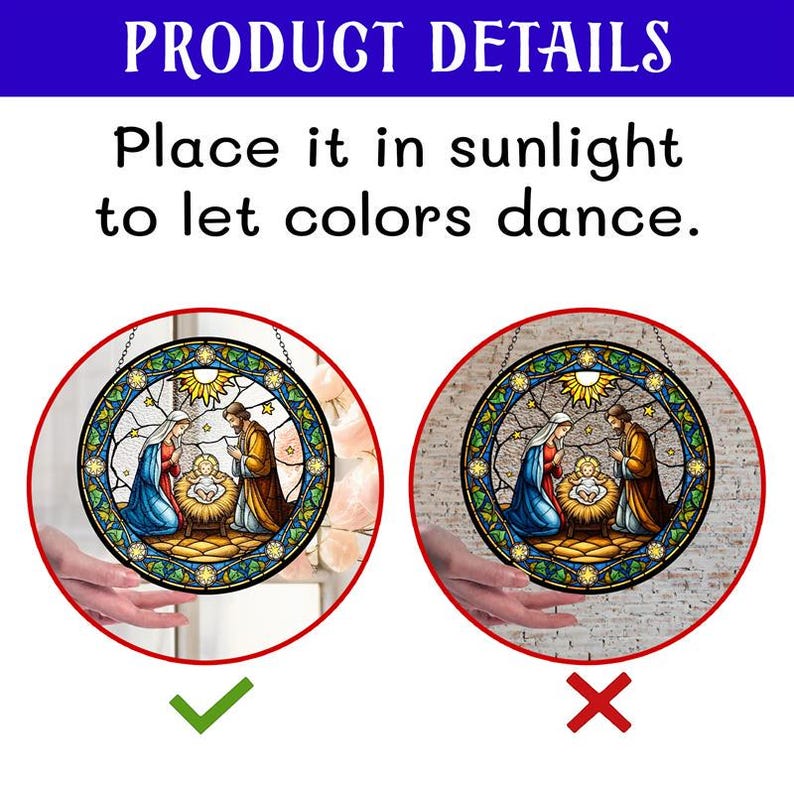 Nativity Scene Glass Suncatcher, Nativity Holy Family Scene, Christmas ...