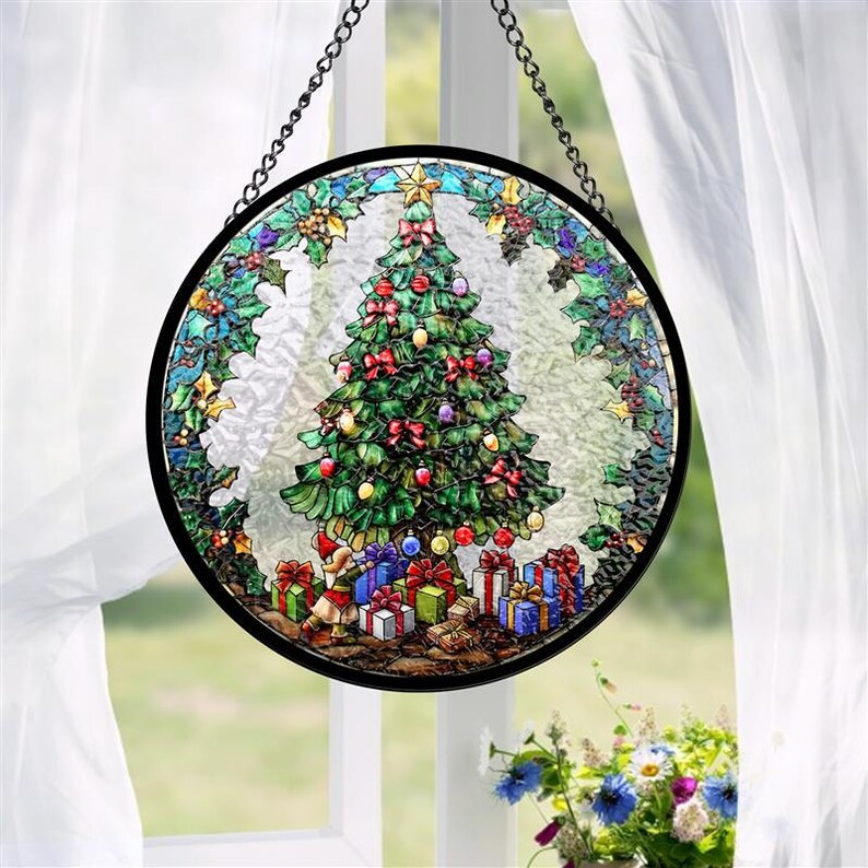 Christmas Tree Glass Suncatcher, Festive Holiday Window Ornament - Etsy UK