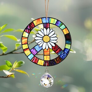Peace Sign Suncatcher Hanging Crystal, Multicolored Acrylic Window ...