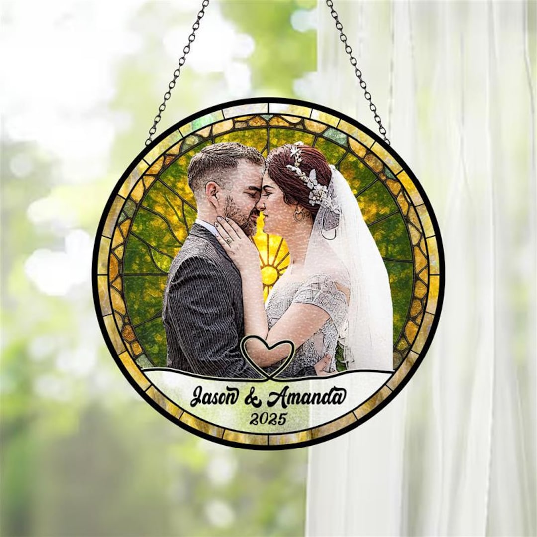 Custom Photo Stained Glass Suncatcher, Personalized Wedding Anniversary ...