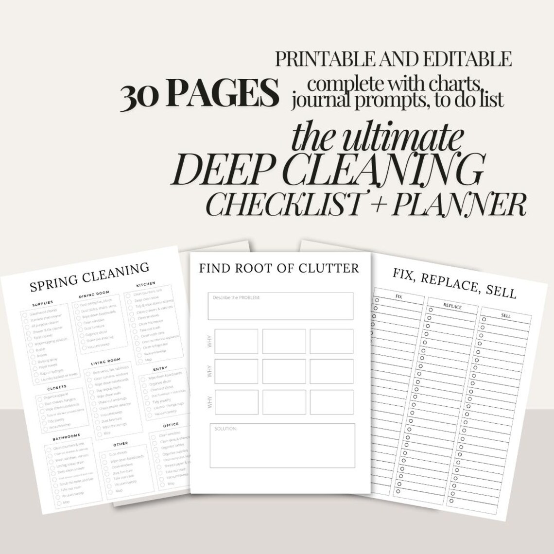 Complete Deep Cleaning Checklist Printable Editable - Home Cleaning to ...