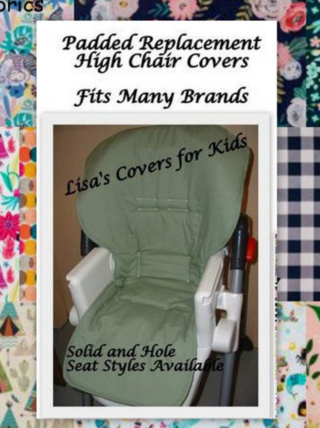 Padded Replacement High Chair Cover - Reversible Pick 1 Cotton Fabric ...