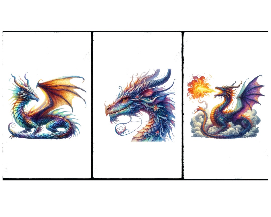 Fantastic Dragon Poster Set 3-piece Dragon Wall Art A3 DIY Digital ...