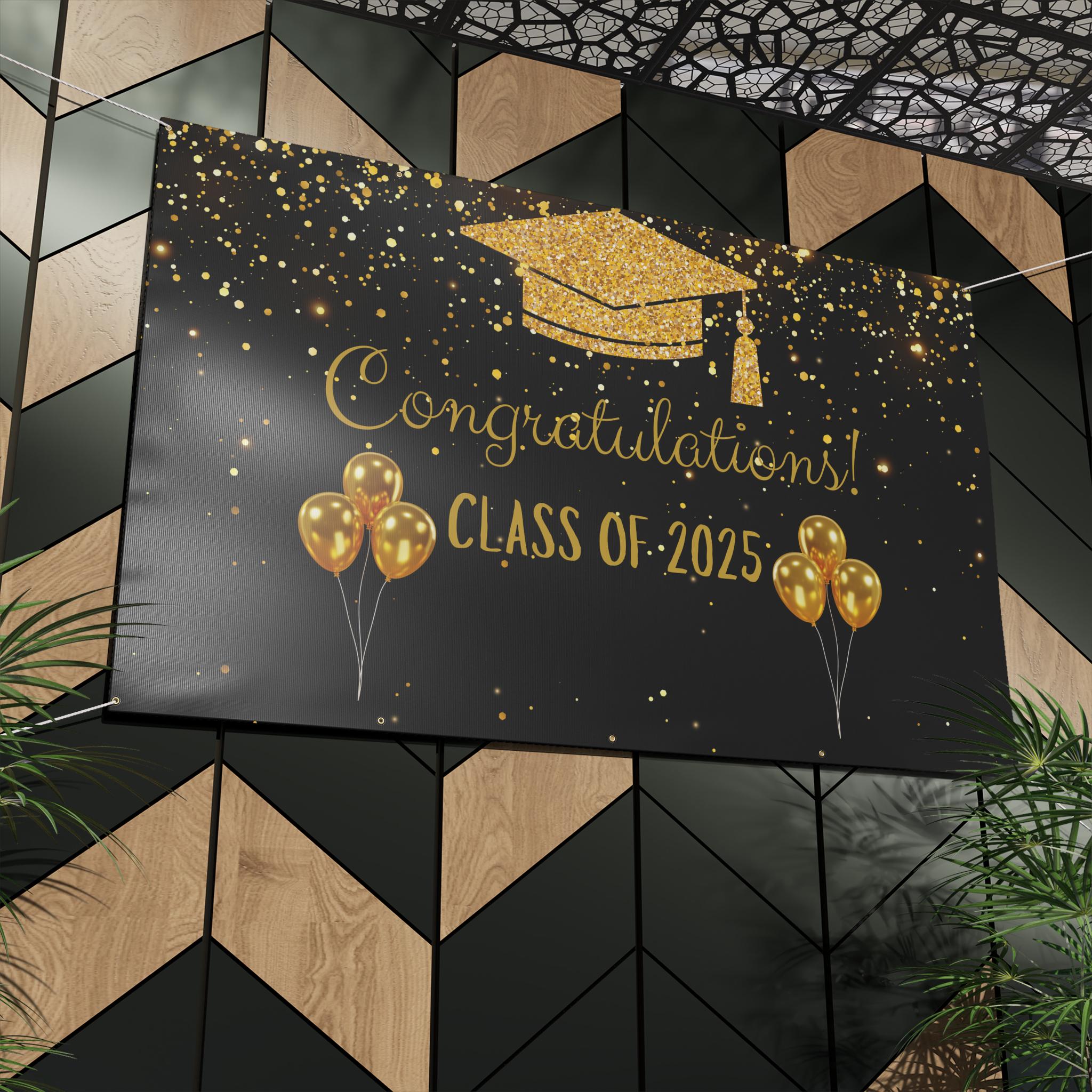 Graduation Party Decorations, Black and Gold Congratulations Class of ...