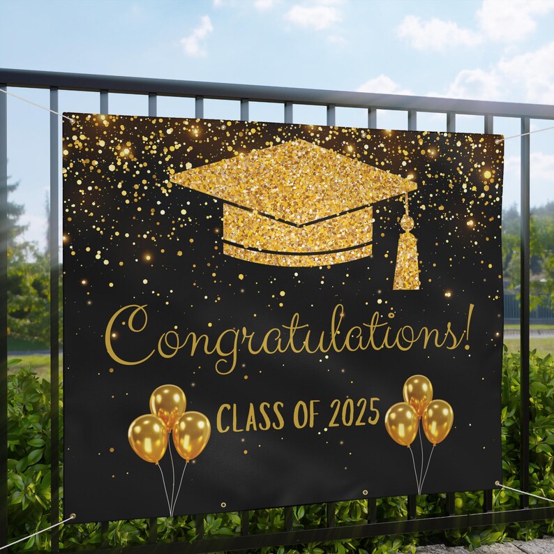 Graduation Party Decorations, Black and Gold Congratulations Class of ...