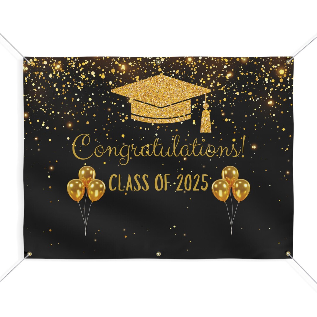 Graduation Party Decorations, Black and Gold Congratulations Class of ...