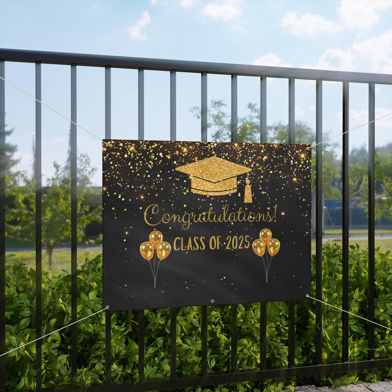 Graduation Party Decorations, Black and Gold Congratulations Class of ...