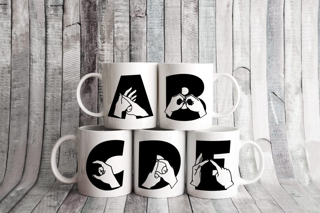 BSL Sign Language Alphabet Initials White Ceramic 11oz Tea & Coffee Mug ...