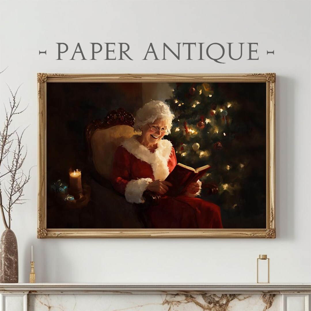 Printable Mrs. Claus Reading Painting Cozy Christmas Wall Art Festive ...