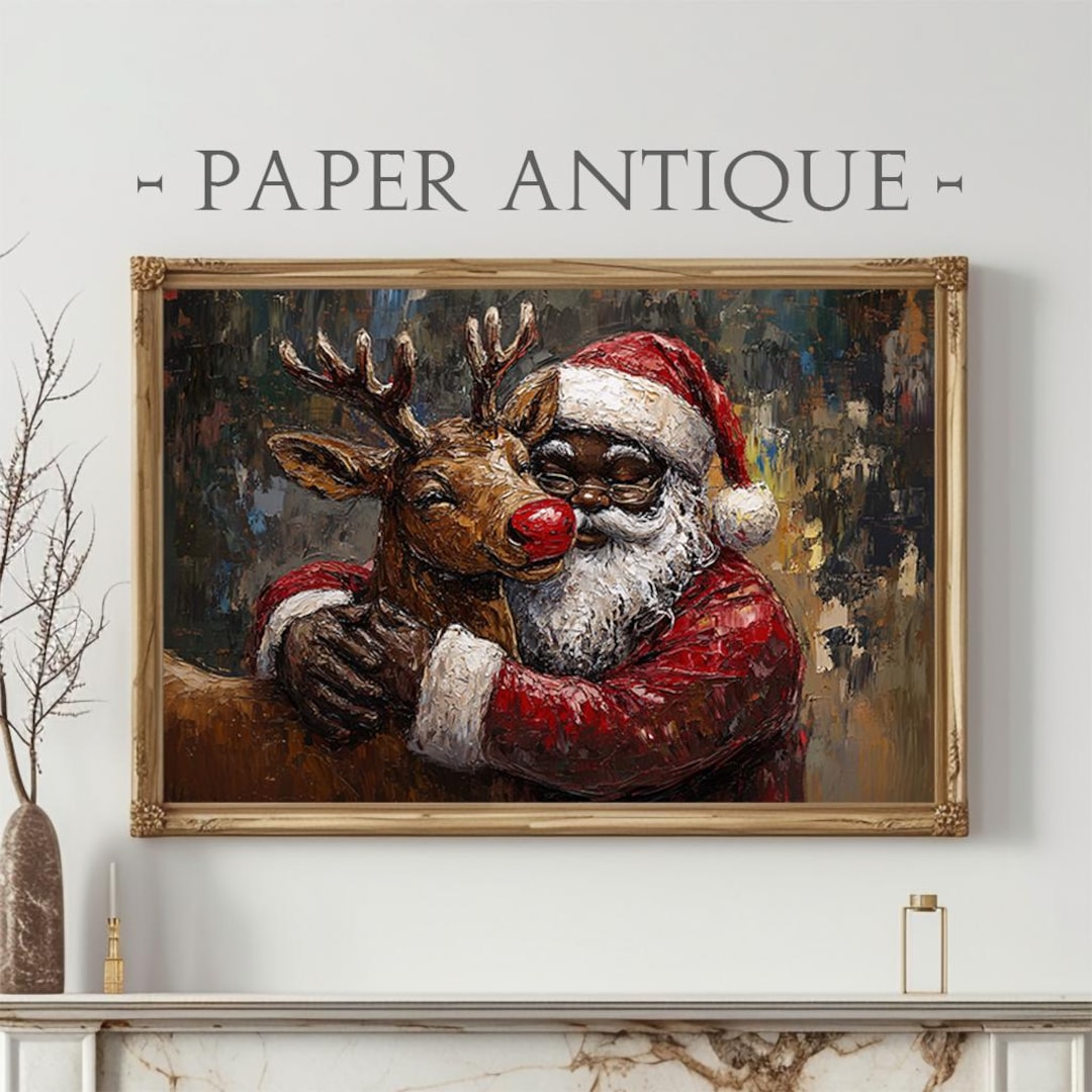Printable Santa and Rudolph Painting Festive Christmas Wall Art ...