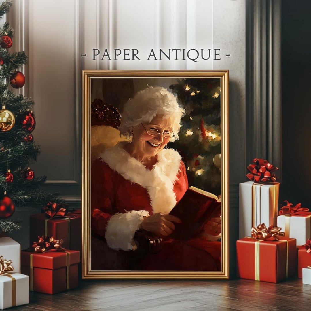Printable Mrs. Claus Reading Painting Cozy Christmas Wall Art Festive ...