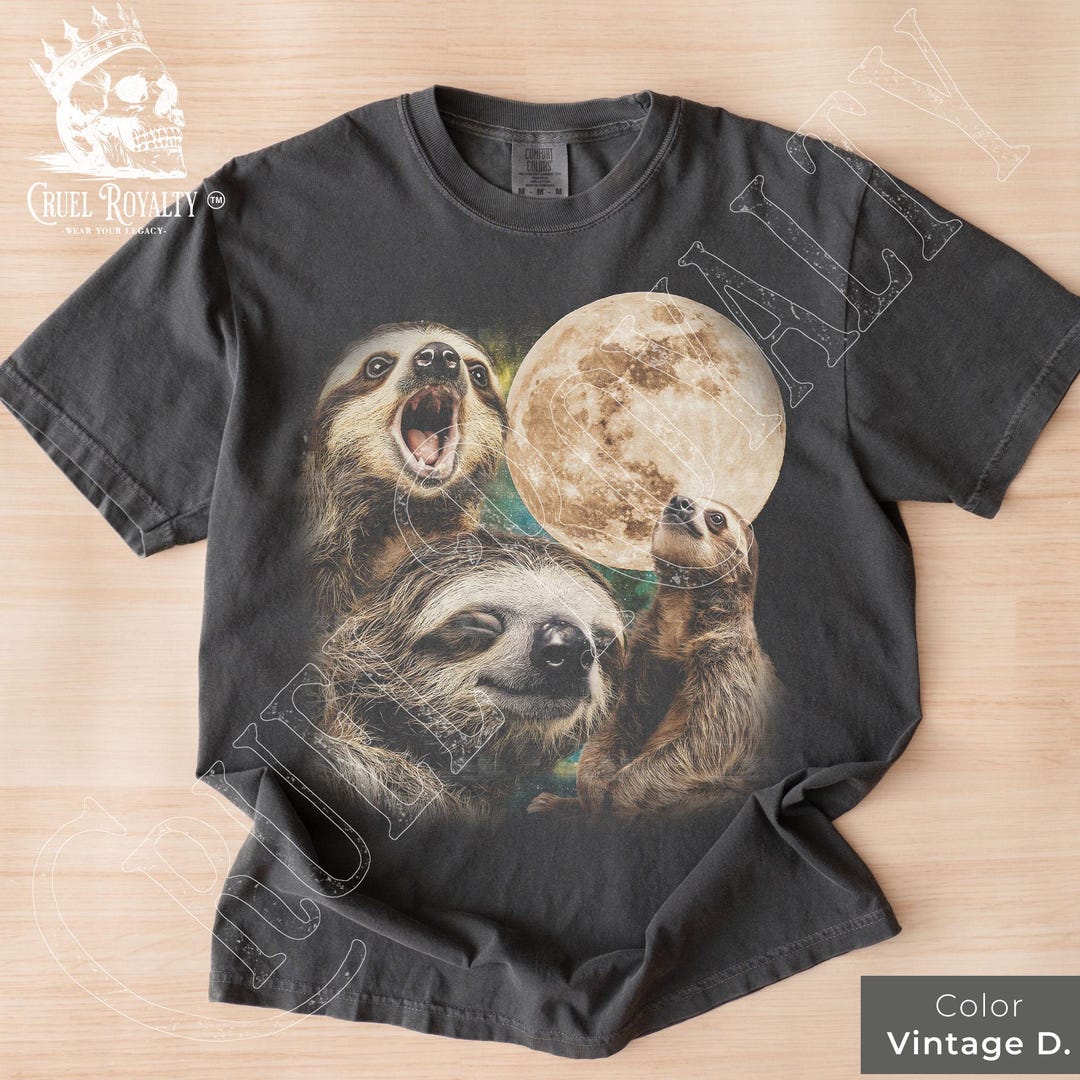 Vintage Three Sloths Graphic T-shirt, Retro Sloth Moon Tee, Spirit ...