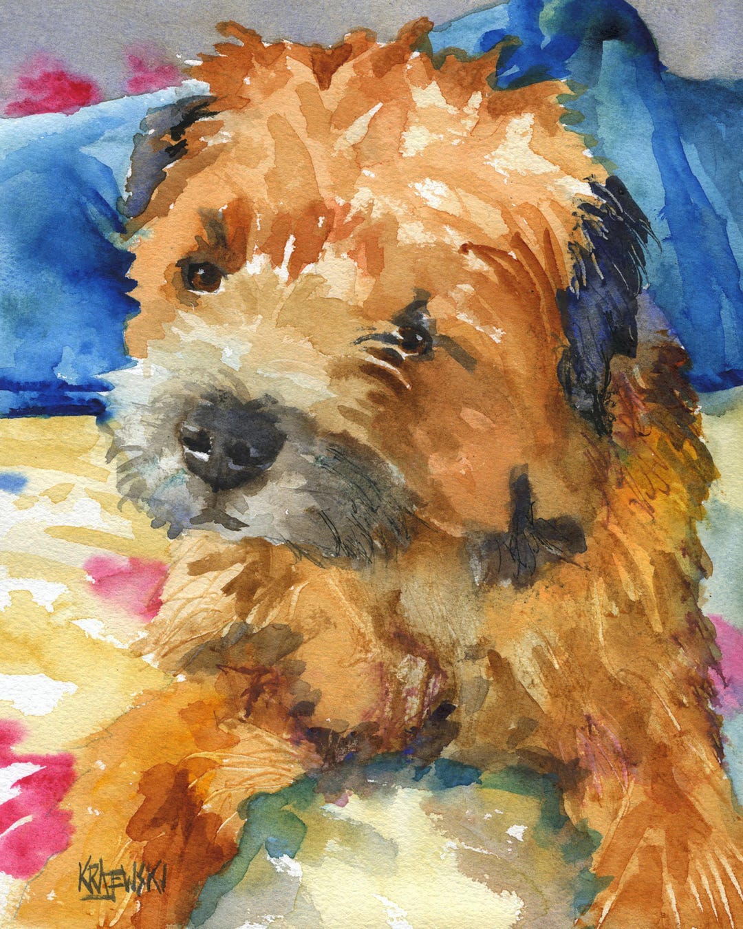 High Resolution Border Terrier Print of Original Fine Art Watercolor by ...