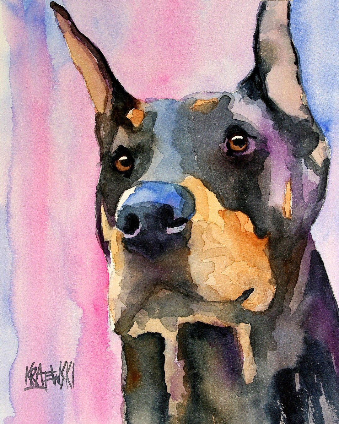 High Resolution Doberman Pinscher Print of Original Fine Art Watercolor ...