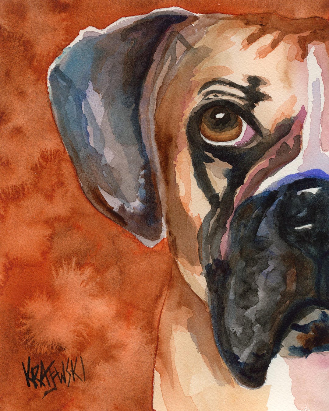 Boxer Dog Watercolor Print: Ron Krajewski Fine Art (8x10, 11x14) - Etsy