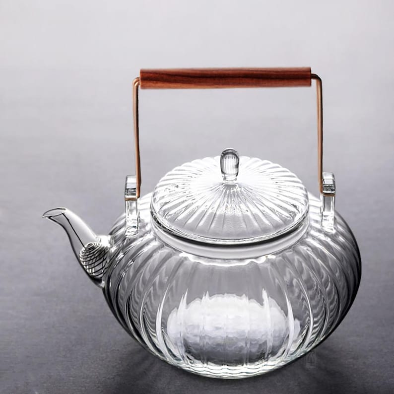Glass Teapot With Wood Handle Blooming Like a Flower, Your Teatime ...