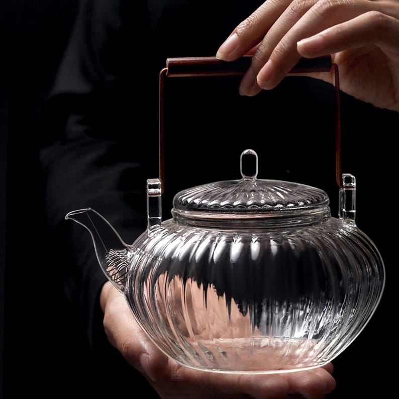 Glass Teapot With Wood Handle Blooming Like a Flower, Your Teatime ...
