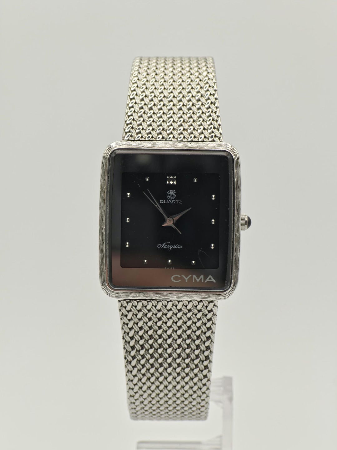 Vintage CYMA Navystar Quartz | Swiss Made Black Dial Rectangular Watch ...