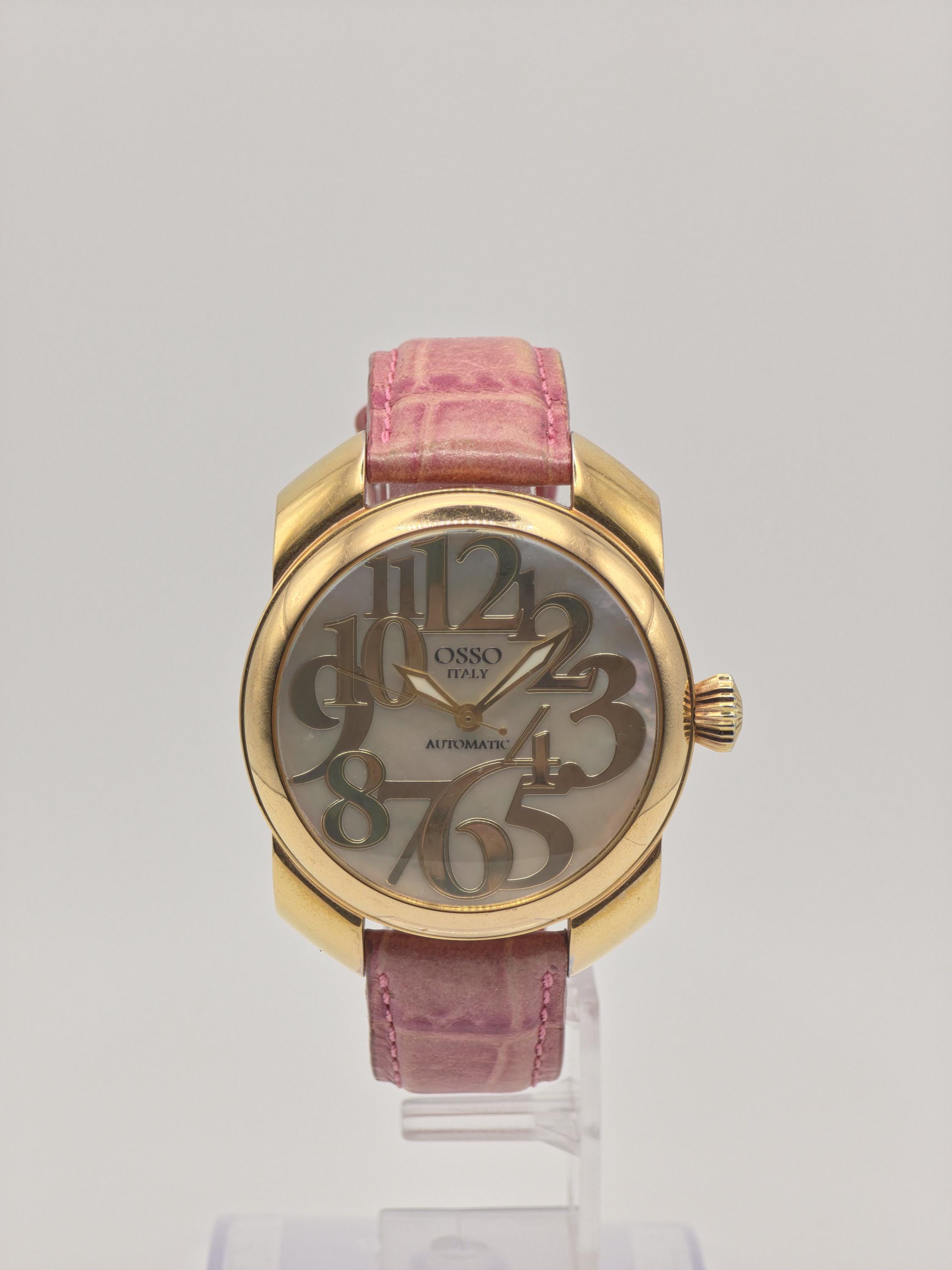OSSO ITALY Automatic Mens Watch – Gold Case, Pink Leather Strap, Box ...
