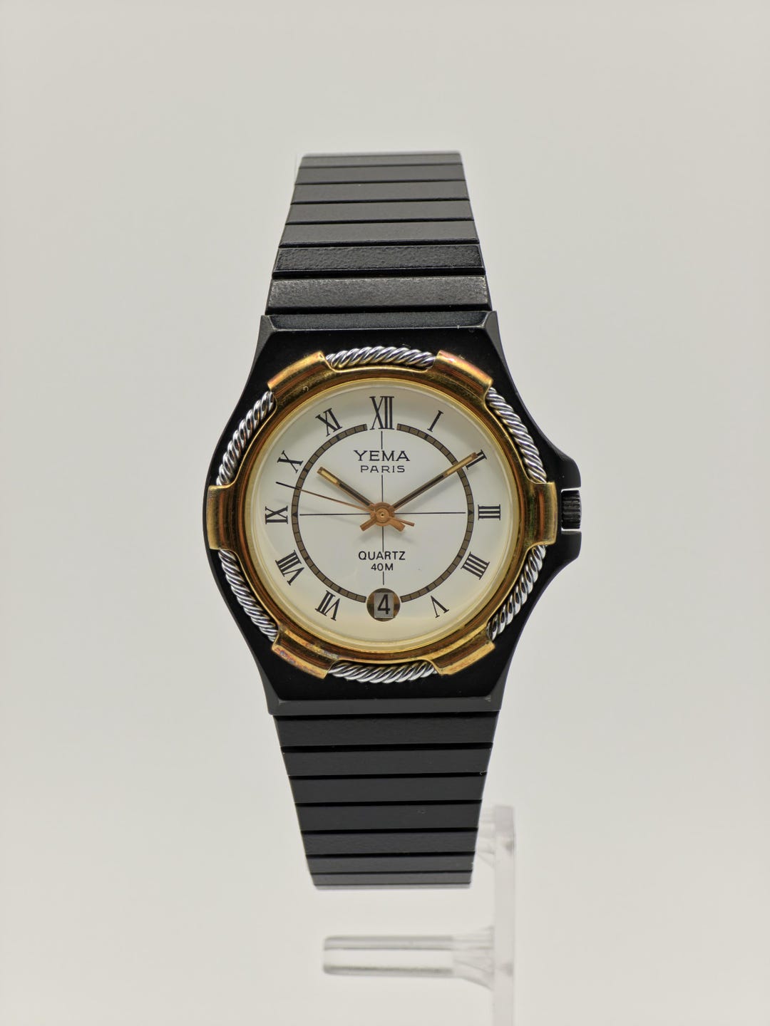 Vintage Yema Paris Watch | Black & Gold Tone, Oval Dial, Rope Bezel - Etsy