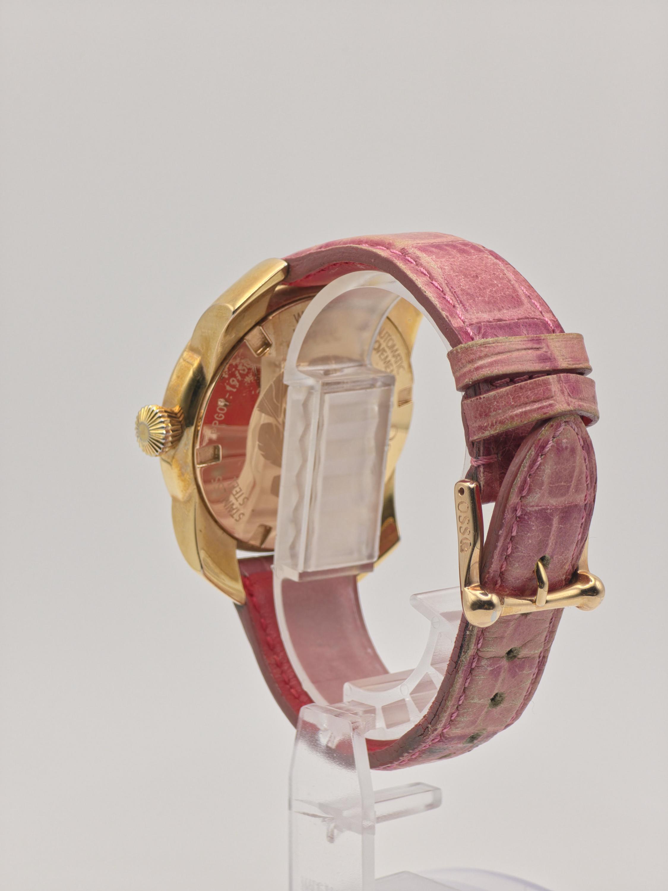 OSSO ITALY Automatic Mens Watch – Gold Case, Pink Leather Strap, Box ...