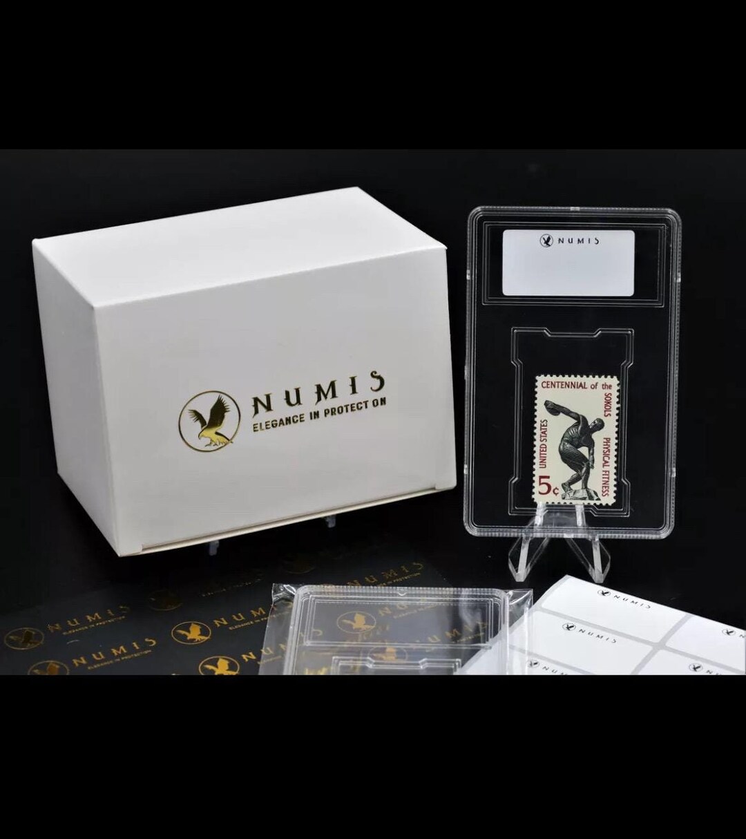 NUMIS® 40x30mm Vertical Individual Stamp Slab With Stand. Stickers and ...