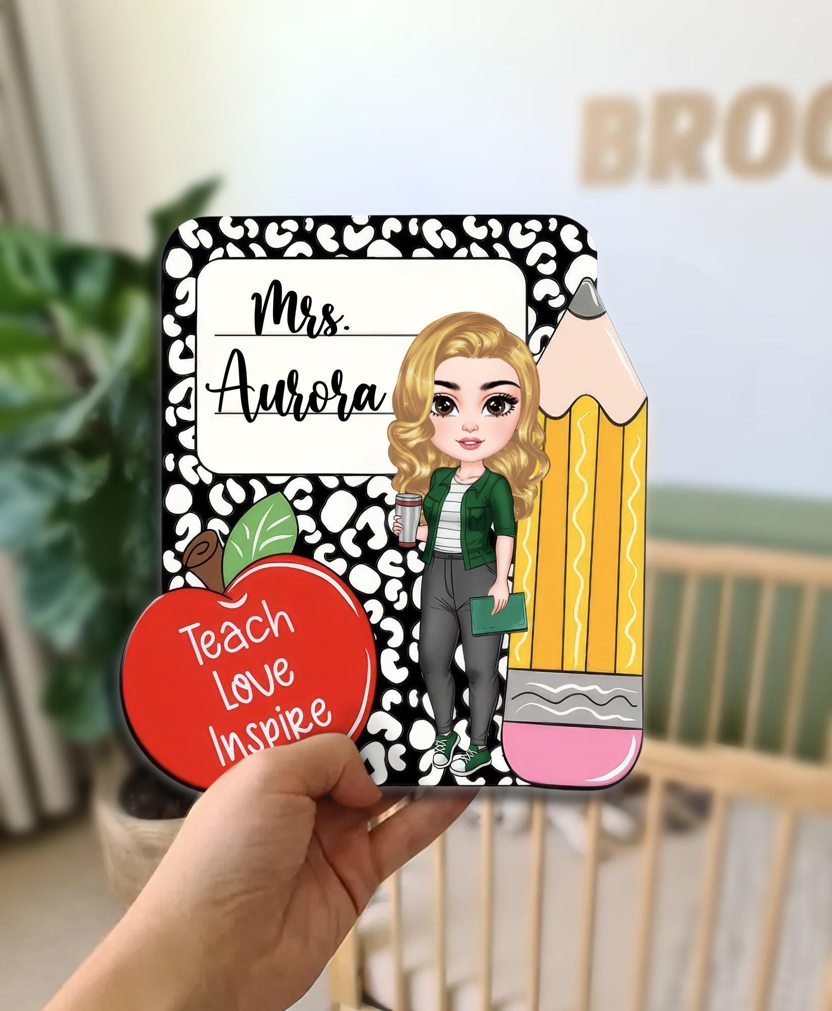 Personalized 3D Teacher Wooden Sign, Teacher Classroom Door Hanger ...